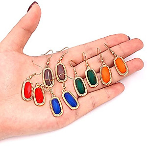 9 Pairs Multicolor Dangle Earrings Set Druzy Crystal Stone Drop Earrings Colorful Resin Crystal Hook Earrings Jewelry Gift for Women