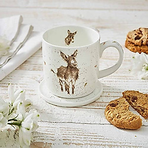 Royal Worcester Wrendale Designs Gentle Jack Mug & Coaster Set | 11 Ounce Coffee Mug with Coaster | Made from Fine Bone China | Microwave and Dishwasher Safe