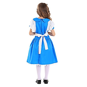 KFVZIU Girls Princess Costume Kids Halloween Costume Peter Pan Collar Blue Dress Princess Cosplay with White Apron Socks Hairband KF004XS