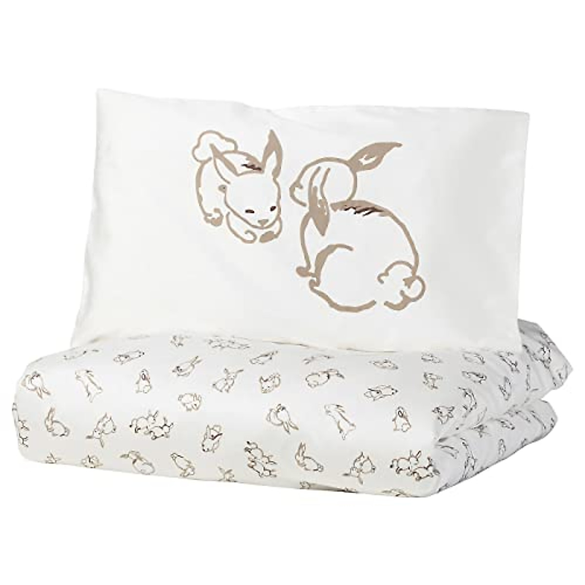 Ikea Rodhake Crib Duvet Cover/Pillowcase Rabbit Pattern White/Beige 43x49/14x22 304.401.73