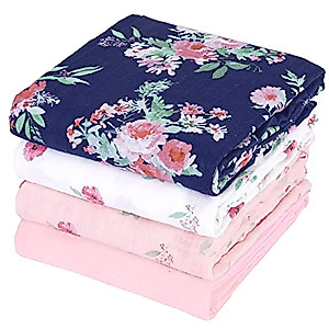 david's kids 4 Pack Baby Muslin Swaddle Blankets, 100% Cotton Swaddling Blankets Wrap for Girls, Ultra Soft Breathable Receiving Blanket, New Born Essentials, Floral Flowers/Pink