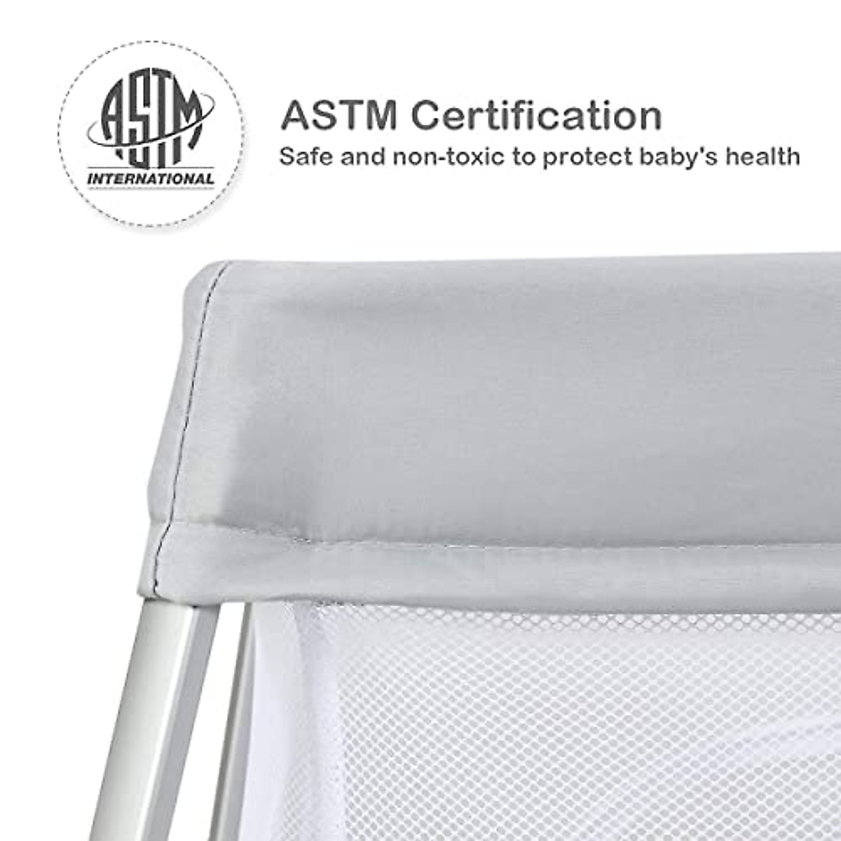 BABY JOY 2 in 1 Travel Crib with Side Zipper, Portable Pack and Play with Soft Washable Mattress, Lightweight Installation-Free Home Playard with Carry Bag, for Infants & Toddlers (Silver)