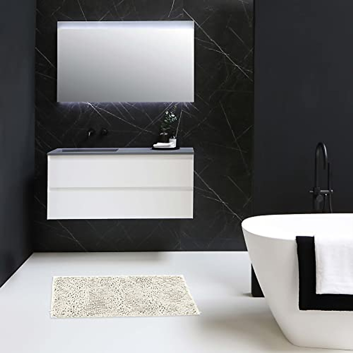 Non-Slip Bath Rug,Extra Soft Microfiber Bedroom Shag Carpet with Anti-Slip Backing,Water/Dust Absorbent Fast Dry Shower Mat,Sound Insulated Stairs Pad,Machine Washable (Ivory,15 x 23 Inches)