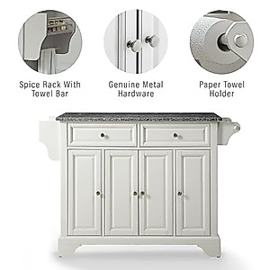 Crosley Furniture Lafayette Granite Top Rolling Kitchen Island Storage Cart, Microwave Stand, Spice Rack, White