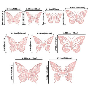 Gyufise 36 Pack Rose Gold Glitter 3D Butterfly Cupcake Toppers Hollow Butterfly Cake Decorations for Birthday Wedding Fairy Party Butterfly Wall Sticker Decal for Background Wall Decoration