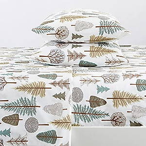 Great Bay Home 4-Piece Lodge Printed Ultra-Soft Microfiber Sheet Set. Beautiful Patterns Drawn from Nature, Comfortable, All-Season Bed Sheets. (Queen, Forest Trail)