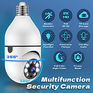BJR 2K / 3MP Light Bulb Security Camera, 5G & 2.4G WiFi Security Camera Wireless Outdoor Indoor 360 Camera for Home with Color Night Vision Motion&Siren Alert Auto Motion E27 Socket