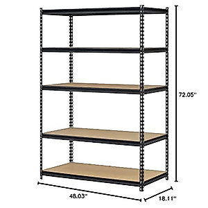 Edsal URWM184872BK Black Steel Storage Rack, 5 Adjustable Shelves, 4000 lb. Capacity, 72" Height x 48" Width x 18" Depth