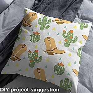 Cactus Fabric by The Yard, Cowboy Boots Upholstery Fabric, Geometric Decorative Fabric, Tropical Desert Indoor Outdoor Fabric, Shoes Triangle Floral DIY Art Waterproof Fabric, Green Brown, 1 Yard