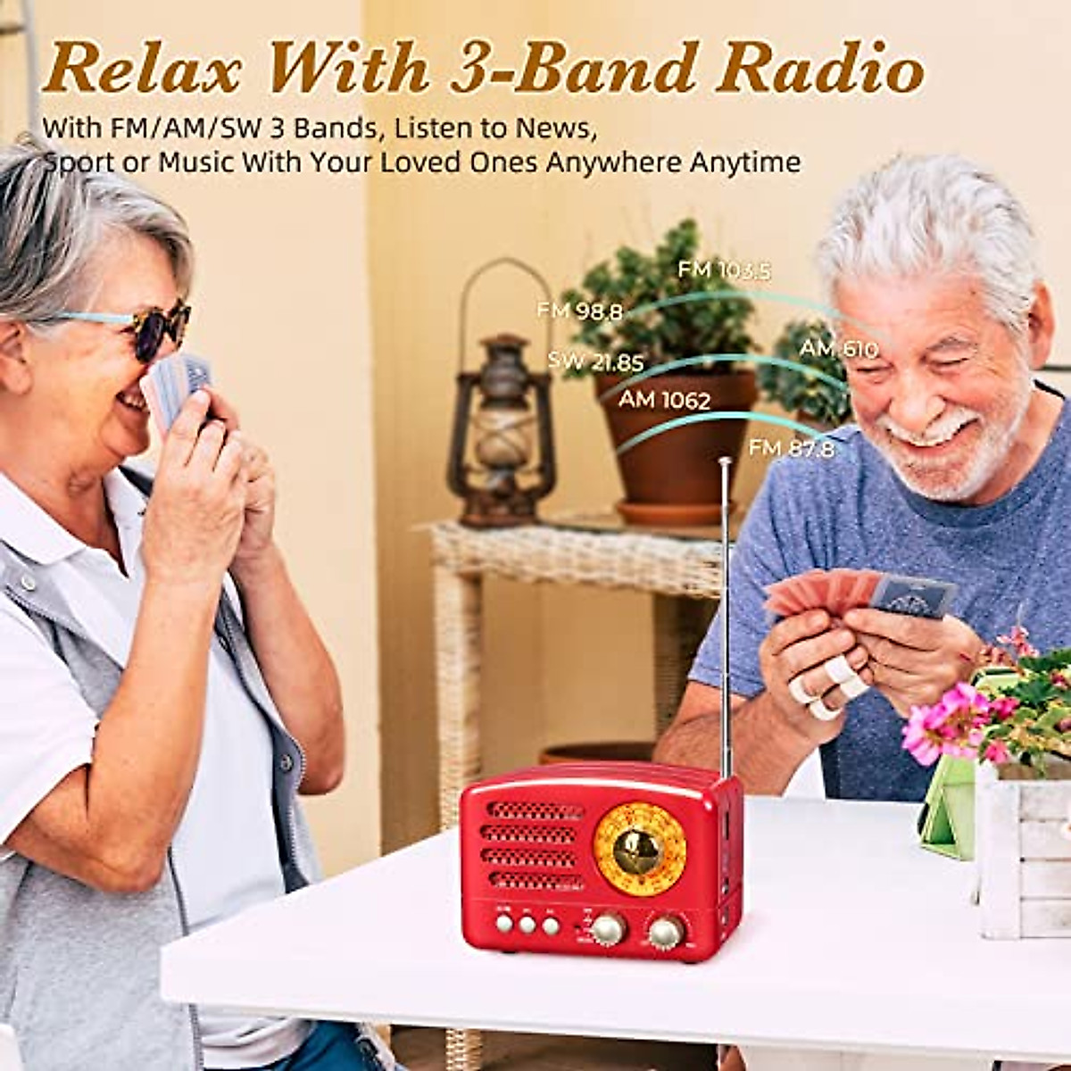 PRUNUS J-160 Portable Transistor Radio AM FM Small Retro Vintage Radio with Bluetooth, Rechargeable Battery Operated, Support TF Card AUX USB MP3 Player (Red)