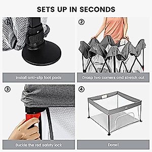 MEM Baby Playpen, Foldable Playpen for Babies and Toddlers, Indoor Outdoor Playpen Baby Activity Center with Zipper Gate, Pop Up Portable Playpen Play Yard for Baby, 49"x49", Grey