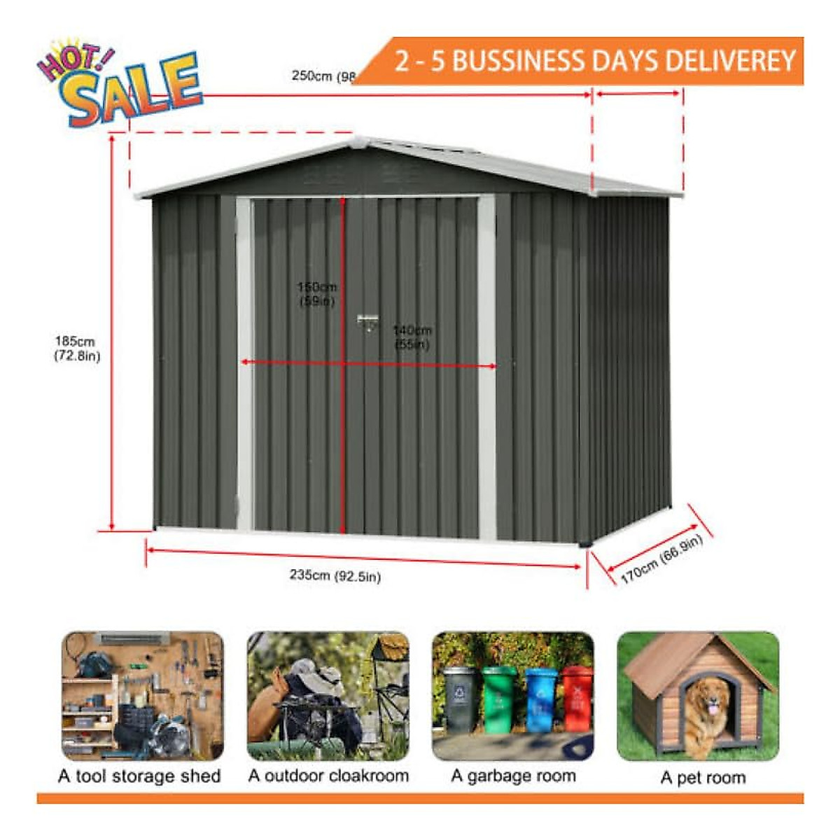 Storage Shed, Outdoor Storage Shed 8 x 6 FT Lockable Metal Garden Shed Steel Anti Storage House with Shutter Vents Single Lockable Door for Garden Shed House, Gray
