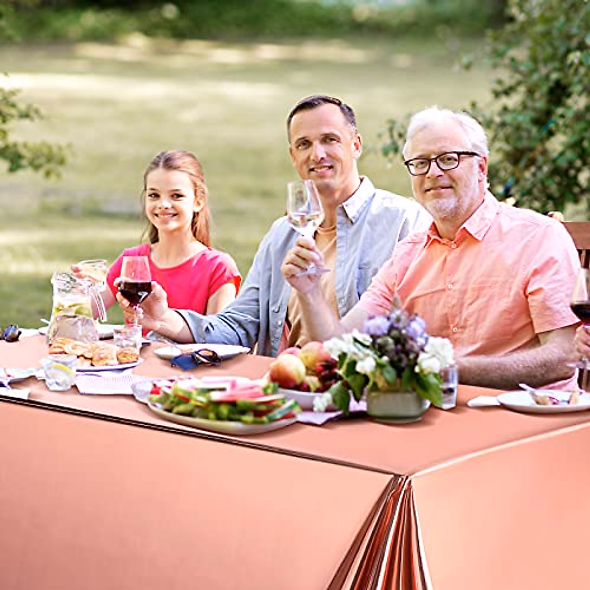 Foil Party Rectangular Table Covers Table Cloth 54 x 108 Inch Shiny Plastic Waterproof Tablecloth Party Table Cover for Wedding Anniversary Engagement Party (Rose Gold, 3 Pieces)