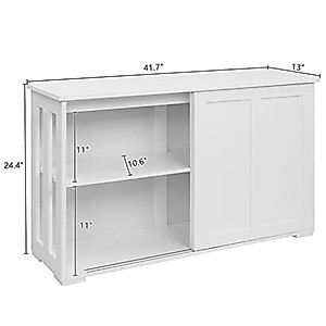 SEASD Kitchen Sideboard Cabinets FCH Double Sliding Door Sideboard Porch Cabinet White Dining Cabinet (106 X 33 X 62) Cm