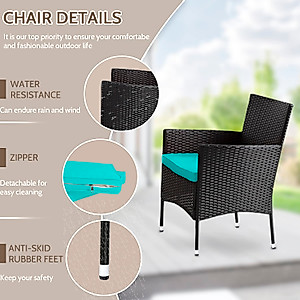 FDW Rattan Furniture Wicker Chair Patio Conversation Set for Outdoor Indoor Use with Loveseats Coffee Table,Blue Cushion, 4-Piece