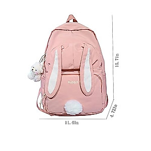 LELEBEAR Bunny Backpack, Kawaii Cute Aesthetic Preppy Elementary Bunny Ear Backpack For Girls (Pink)