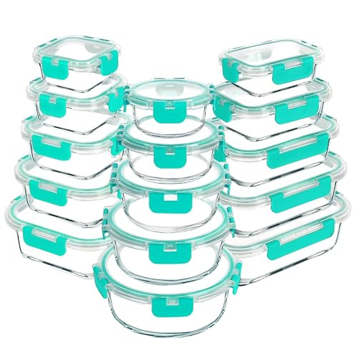 VERONES 30 Pieces Glass Meal Prep Containers Set, Airtight Glass Lunch Containers, Stackable Glass Food Storage Containers with Lids, for Microwave, Oven, Freezer & Dishwasher Friendly,Green