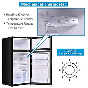 COSTWAY Compact Refrigerator, 3.4 Cu. Ft. Classic Fridge with Adjustable Removable Glass Shelves, Mechanical Control, Recessed Handle, Fridge Freezer for Dorm, Office, Apartment, Black