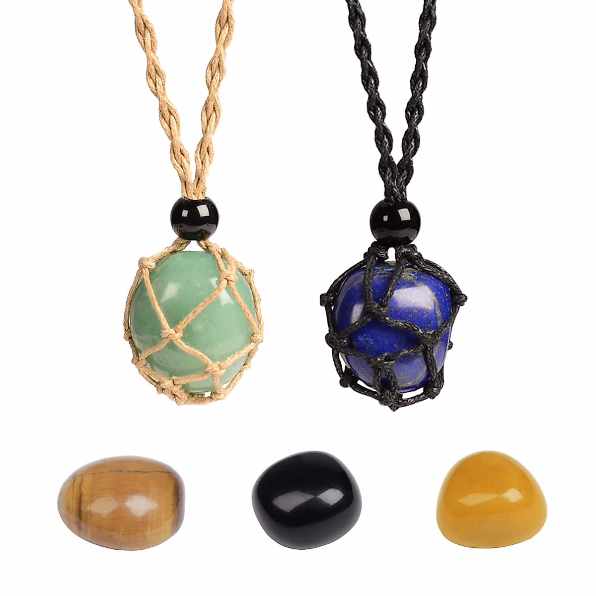 LERSUSI Stone Necklace Cord, Healing Crystal Necklace Set, Adjustable Rope, Handmade, Natural GemStone, Energy Crystal Spirit Jewelry, Aura Pendant（style6）