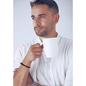 Massive Beads Black Obsidian - Stone of Pleasure - Handmade Yoga Stretch Elastic Bracelet Natural Stone Crystal Healing Power Energy Gifts for Unisex Adult 4mm