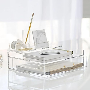 russell+hazel Acrylic Bloc Narrow Accessory Tray, Clear, 4.5” x 12.2” x .5” (31381)
