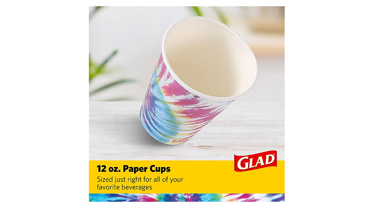 Glad Tie Dye Disposable Paper Cups - 12 Oz, 50 Count