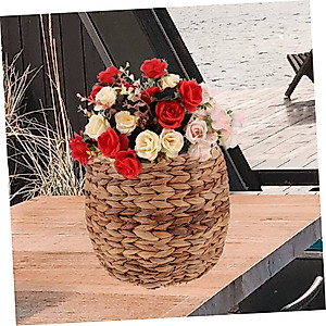 CHILDWEET Straw Storage Basket Wicker Trash Can Basket Plant Containers Sundries Storage Basket Wardrobe Baskets Straw Baskets Straw Planter Basket Garbage Can Arrangement Iron