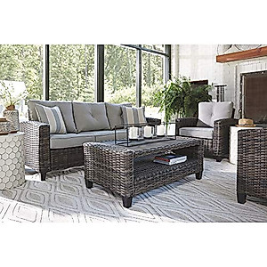 Signature Design by Ashley Cloverbrooke Outdoor Seating Set, Includes Sofa, Coffee Table & 2 Chairs, Gray
