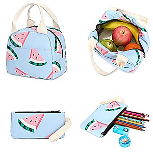 CAMTOP Backpack for Teen Girls&Boys Kids School Bookbag Lunch Box Set (Y0080-3/Light Blue Watermelon)