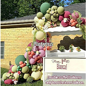 Pink Green Yellow Balloon Garland - Double Stuffed Sage Green Dusty Rose Pink Olive Matte Balloons Pastel Balloon Arch Kit for Baby Shower Birthday Summer Wonderland Party Decoration