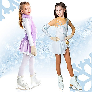 Hungdao 2 Pairs Figure Skating Gloves with Rhinestone Decoration Ice Skating Gloves for Women Girls Winter Skate Competition Accessories Test Show Practice Performance Dance, Medium Size