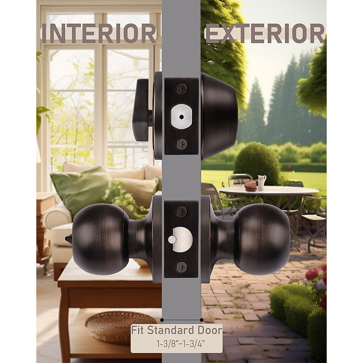 Exterior Deadbolt and Door Knob Set, Oil Rubbed Bronze Entry Door Locksets with Single Cylinder Deadbolt, 3 Pack Keyed Alike Door Lockset with Over 250000 Cycles