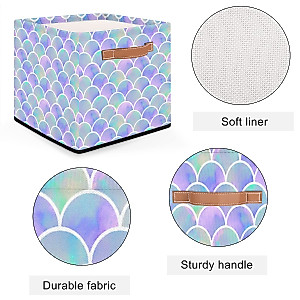bisibuy 13x13x13 Storage Cube Bins Mermaid Fish Scale Gradient Fabric Storage Cubes 13 inch Collapsible Storage Bins Cubby Storage Baskets for Organizing Shelf Cabinet Bookcase Boxes