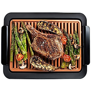 Gotham Steel Smokeless Indoor Grill, Nonstick Indoor Smokeless Grill with Ceramic Coating & Adjustable Heating, Indoor Grill Electric Smokeless with Dishwasher Safe Removable Grill Plate, Toxin Free