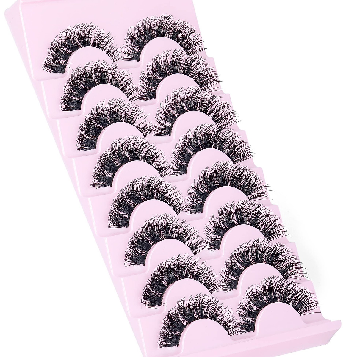 Mink Lashes Natural Look False Eyelashes Fluffy Flat Lashes Wispy 3D Mink Lashes 8 Pairs Strip Lashes Pack