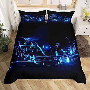 Erosebridal Music Note Duvet Cover Duvet Cover King Size Dream Theme Blue Comforter Cover Set for Teen Boys Kids Girls Geometric Stripe Pattern Bedding Set,1 Duvet Cover with 2 Pillow Cases