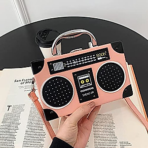 Rebecca Women Retro Radio Shape Crossbody Bag PU Leather Vintage Evening Clutch Purses (1A-Pink)