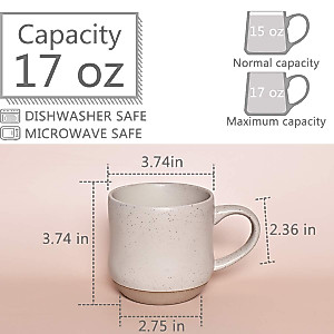 Bosmarlin Large Stoneware Speckled Coffee Mugs Set of 2, Big Ceramic Tea Cup, 17 Oz, Dishwasher and Microwave Safe (White, 2)