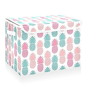 CaTaKu Vintage Pineapple Storage Bins with Lids Fabric Large Storage Container Cube Basket with Handle Decorative Storage Boxes for Organizing Clothes Shelves
