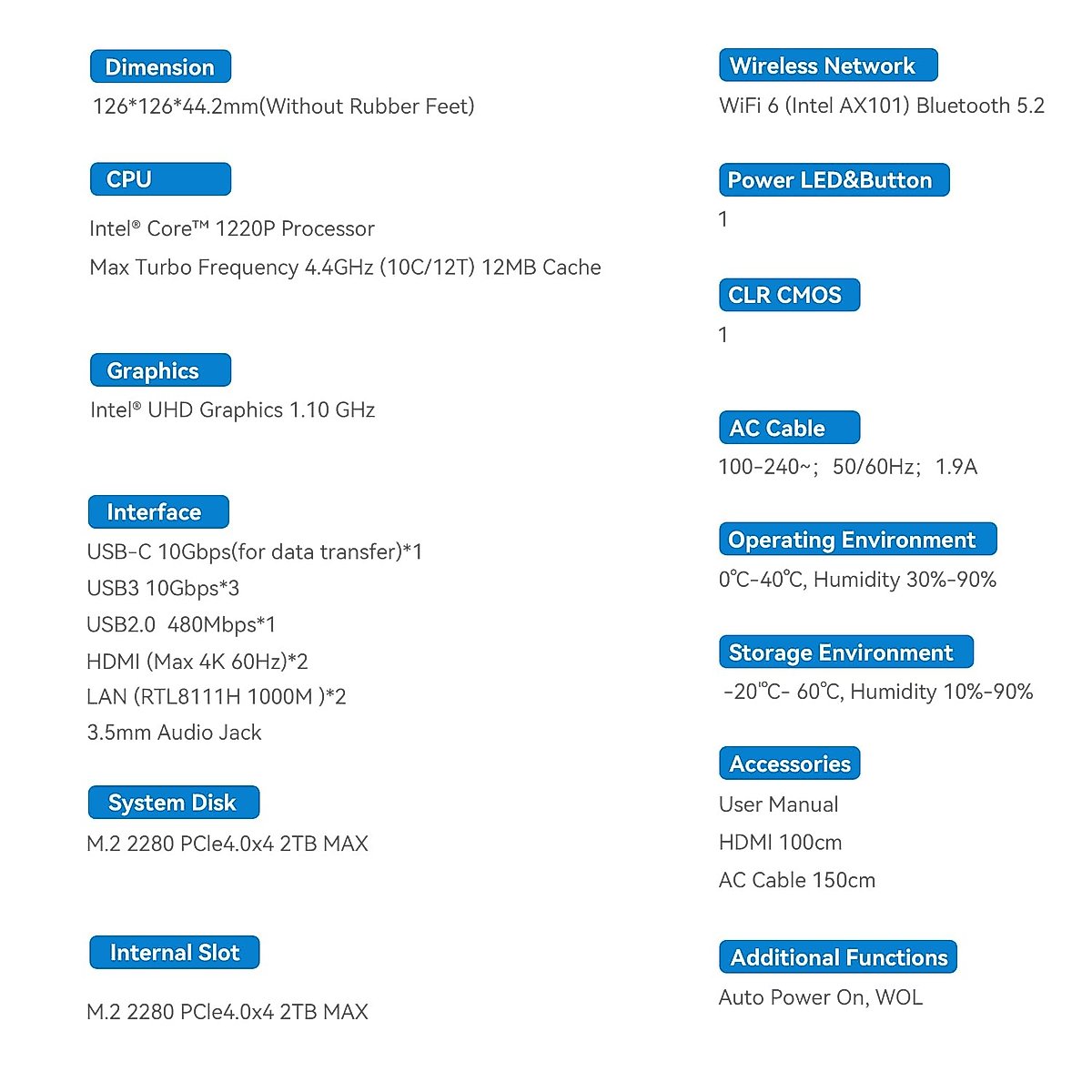 Beelink EQi12 Mini PC, Intel Core 1220P (up to 4.4GHz) 10C/12T, Mini Computer 24GB LPDDR5 5200MHz 500GB PCIe4.0 SSD, Dual HDMI Display 4K 60Hz/WiFi6/BT5.2/HTPC/NPU/AI/Built-in PSU