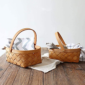 Jteyult Handmade Rattan Storage Container Storage Basket Wooden Storage Basket with Handle Storage Container