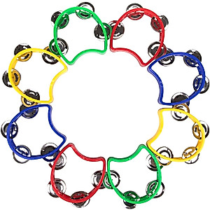 Foraineam 8 Pack Plastic Tambourines Handheld Tambourine Bells Musical Hand Percussion Jingles Music Instrument