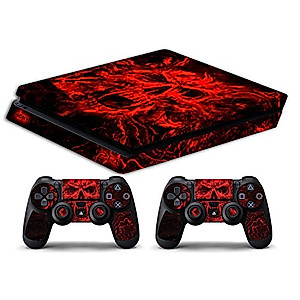 Skin Ps4 Slim - Skull Flames RED - Limited Edition Decal Cover ADESIVA Playstation 4 Slim Sony Bundle