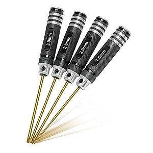 Speedybee RC Hex Driver Kit: 4pcs RC Tools Set 1.5mm 2.0mm 2.5mm 3.0mm Screw Driver for FPV Drone Quadcopter RC Car Helicopter Models Titanium-Coated Driver Head