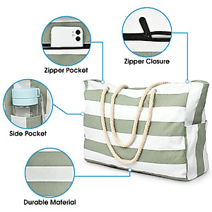 Beach Bags for Women, Large Waterproof Beach Tote Bag with Zipper Beach Bags Waterproof Sandproof Swim Pool Bag Large Tote