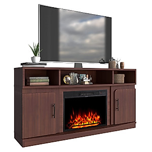 EROMMY 59'' Fireplace TV Stand with 23'' Electric Fireplace Insert, Entertainment Center with Adjustable Shelves, TV Console for TVs up to 65'' for Living Room, Bedroom, Office, Rustic Walnut