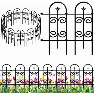 Amagabeli 8 Panels Decorative Garden Fence 10ft (L) x 32in(H) Garden Fencing Animal Barrier for Dog Rustproof Black Iron Border Fence Edging Metal Wire Fencing for Outdoor Patio Vinyl Flower ET046