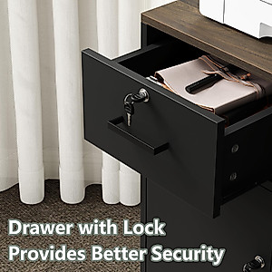 Furniouse 71 inch Executive Desk, L Shaped Desk with Cabinet Storage, Executive Office Desk with Shelves, Large Vanity Desk Workstation with CPU Stand for Home Office, Brown and Black