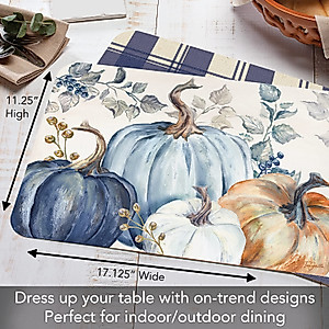 CounterArt Pumpkin Blues 4 Pack Reversible Easy Care Flexible Plastic Placemats Made in The USA BPA Free PVC Free Easily Wipes Clean
