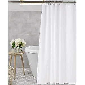 Amazer White Shower Curtain Liner Washable, 72 x 72 Inches, Fabric Shower Liner with 2 Bottom Stones, Waterproof 2-in-1 Shower Curtain and Liner, 12 Grommet Holes, Hotel Quality, White